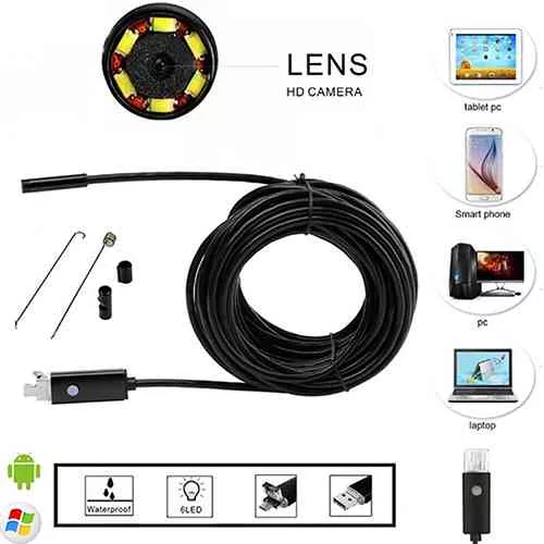 USB Android and PC 7mm Soft Tube Endoscope Wire Pinhole Camera - 2m ...